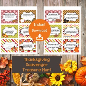 Thanksgiving Treasure Hunt Clues Kids Scavenger Hunt Clues | Etsy