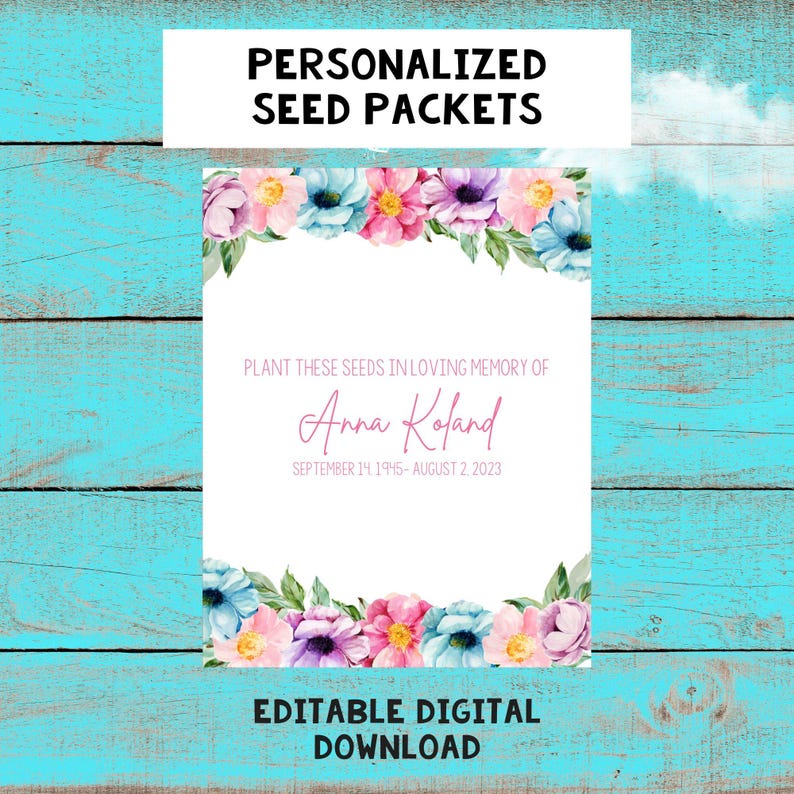 Funeral Seed Packets, Celebration of Life Seed Packets, Printable ...
