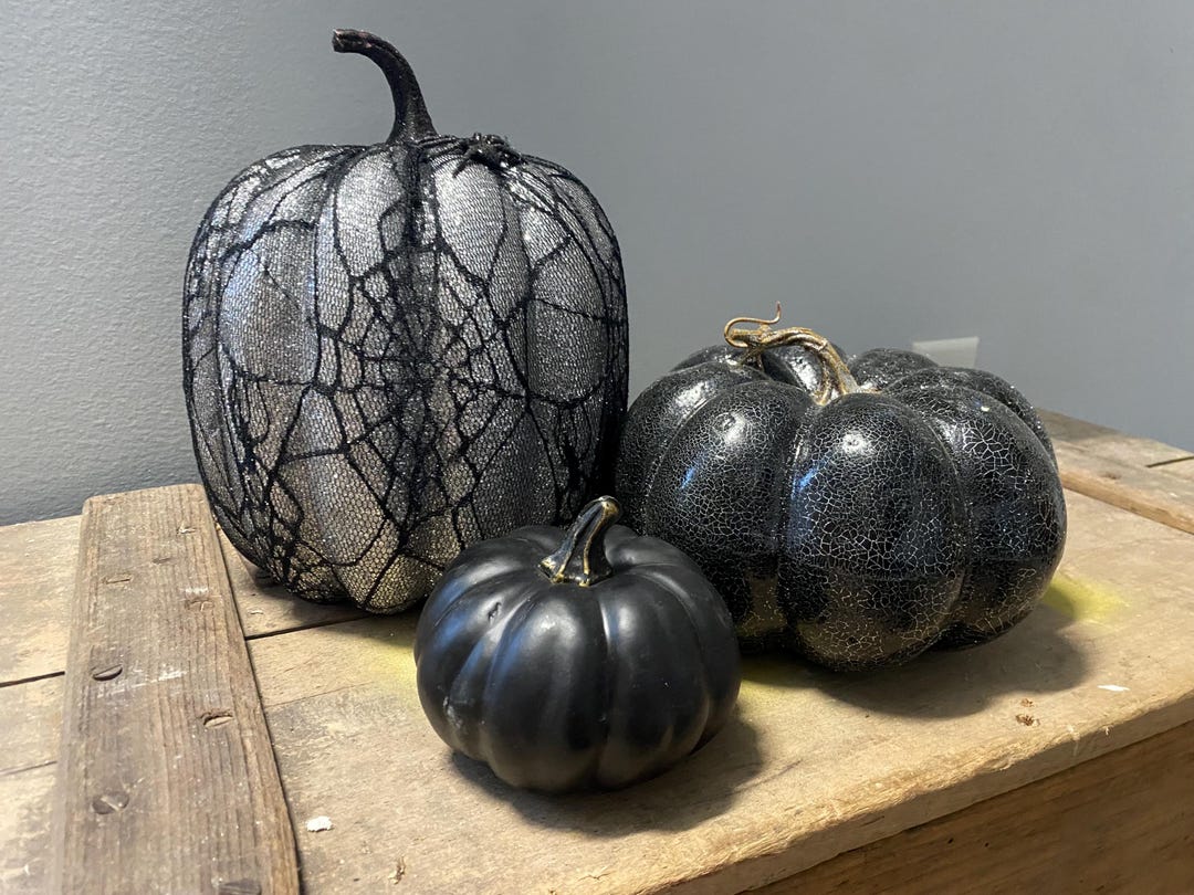 Black Pumpkin Set of 3, Fall Pumpkins, Dark Pumpkins, Goth Pumpkins - Etsy