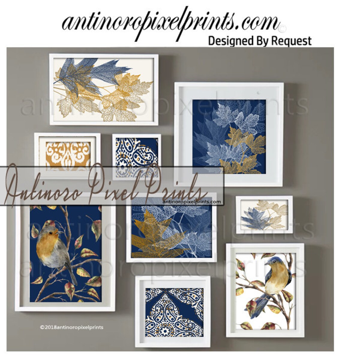 Fall Autumn Decorating Art Collage Prints Birds Leaves Ikat - Etsy