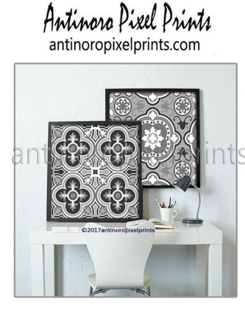 Art Grey Black White Moroccan Bone Inlay Style Wall Art Print | Etsy