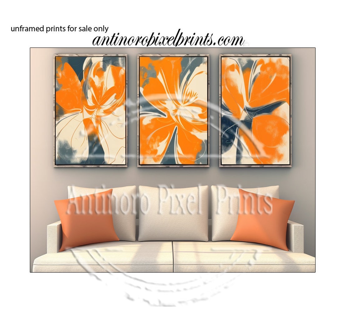 Abstract Orange Grays Wall Art Prints Set of 3 Prints - Etsy