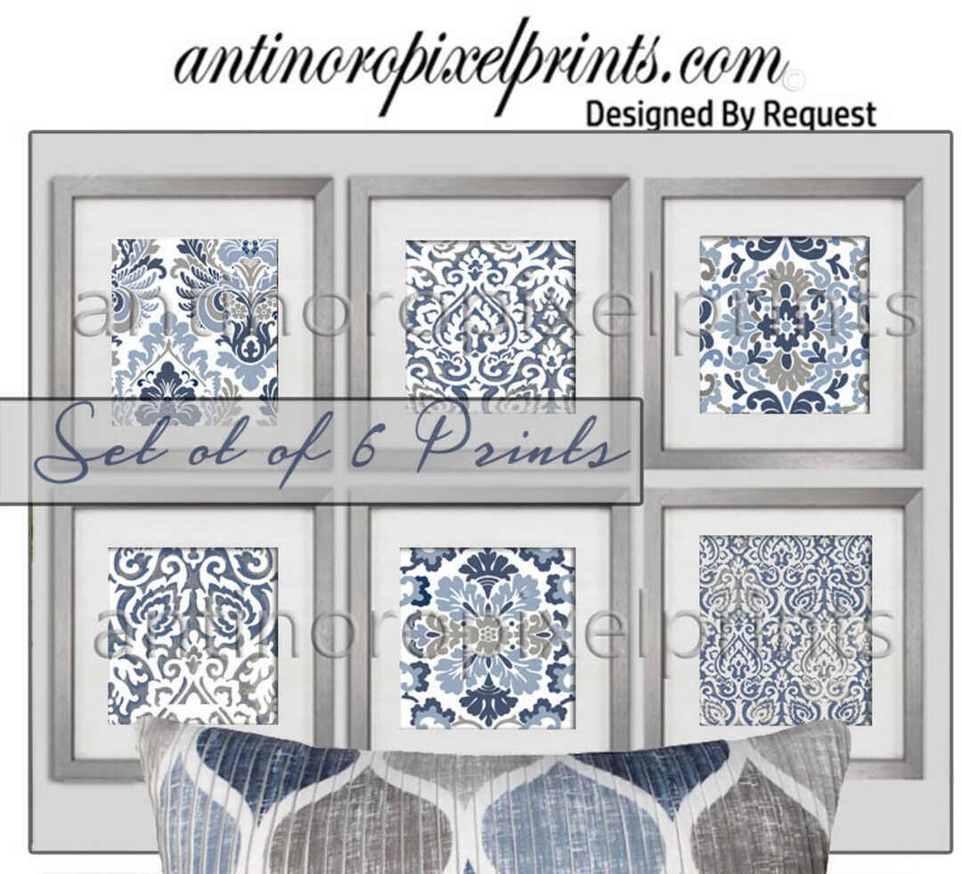 Art Indigo Watercolor Indigo Blue White Prints, Graphic Art Prints, Set ...