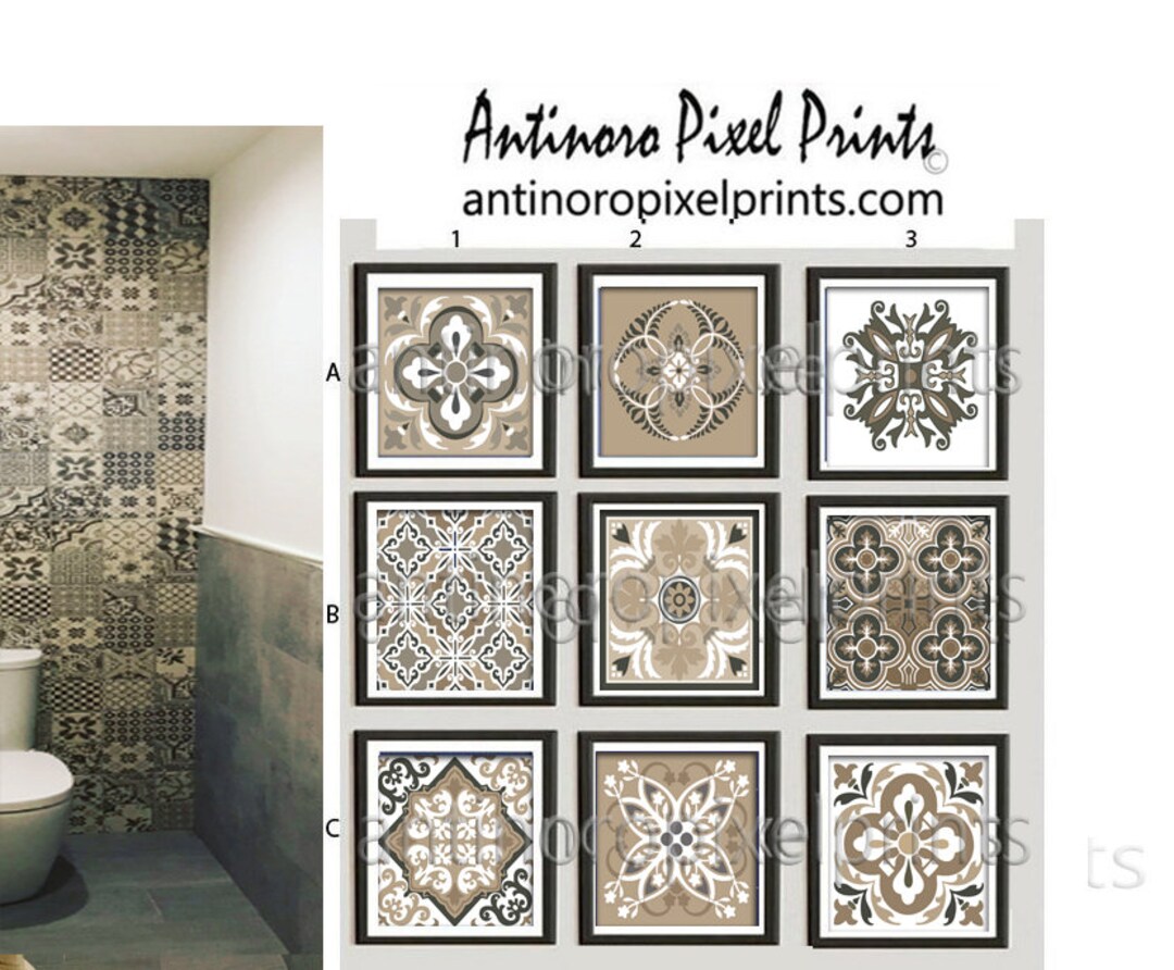 Tile Art Grays Beige Tans Art Prints 9 8x8 Wall Prints - Etsy