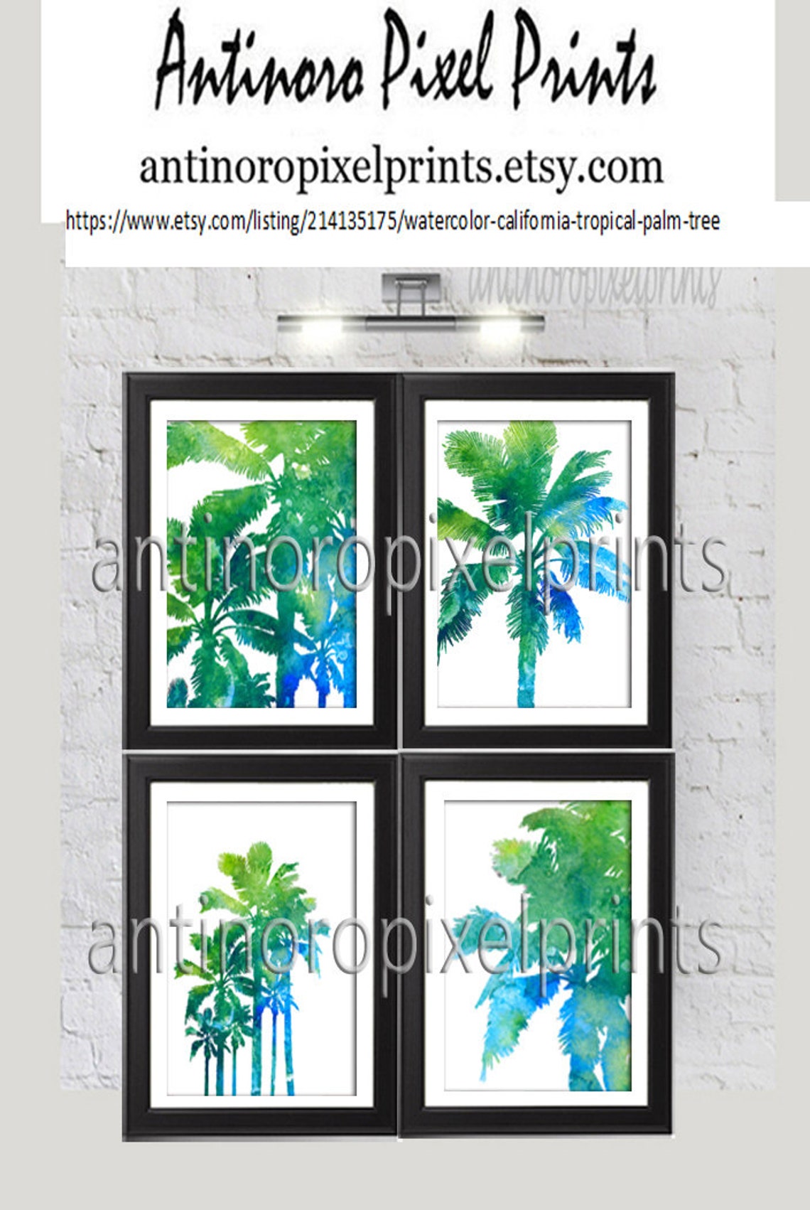 Watercolor California Tropical Palm Tree Collage Prints Set | Etsy