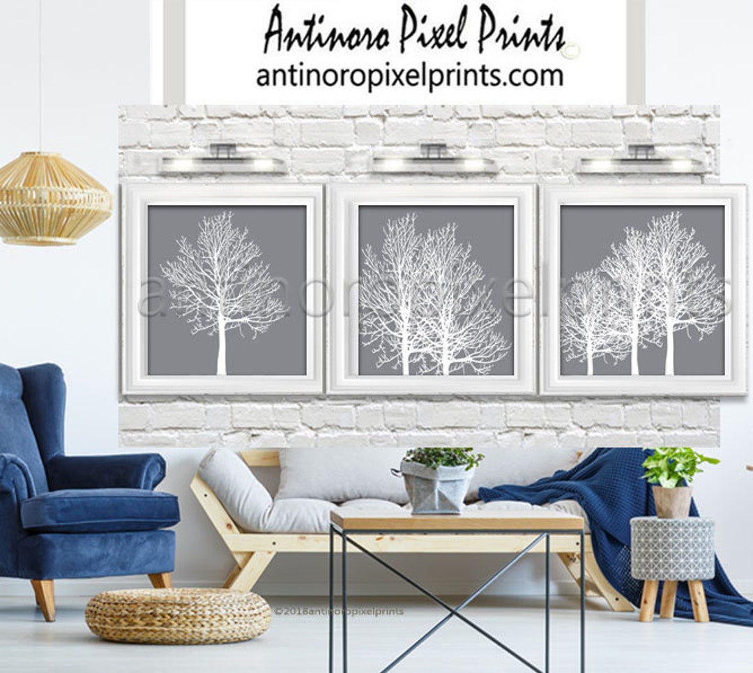 Tree Art Prints, Art Gray White Tree Foliage Wall Art Modern Inspired ...
