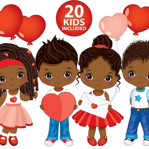Valentine Day Kids Clipart Vector Boy and Girl African | Etsy