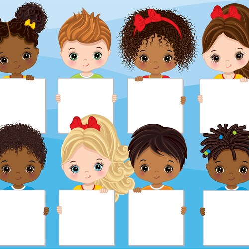 Kids Holding Frames Clipart Vector Student Clipart African | Etsy