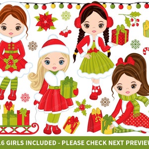 Christmas Girls Clipart - Vector Christmas Clipart, Girl Clipart, Xmas ...