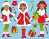 Items similar to African American Christmas Girls Clipart - Digital ...