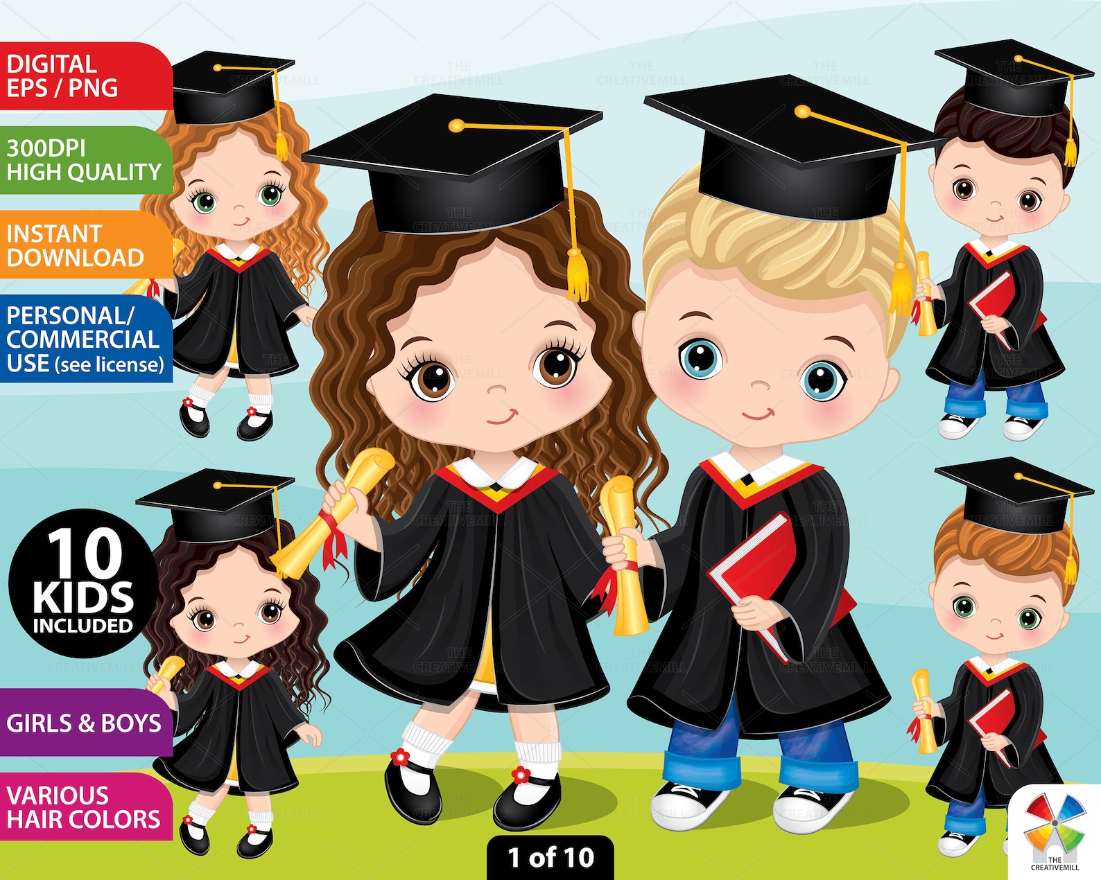 Graduation Kid Clipart Vector Preschool Students Diploma - Etsy