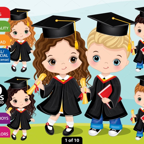 Graduation Kid Clipart Vector Preschool Students Diploma - Etsy