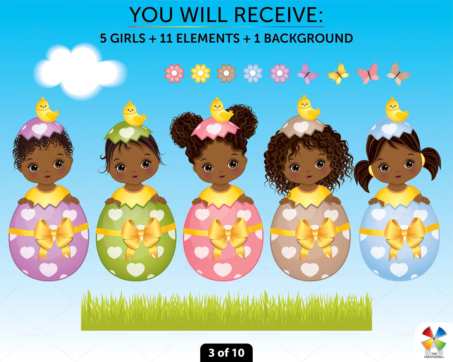 Easter Baby Clipart Vector Newborn Spring Black Baby Girl - Etsy