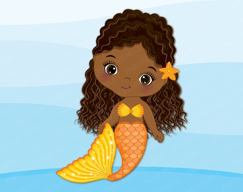 African American Little Mermaid Clipart Vector Mermaid | Etsy