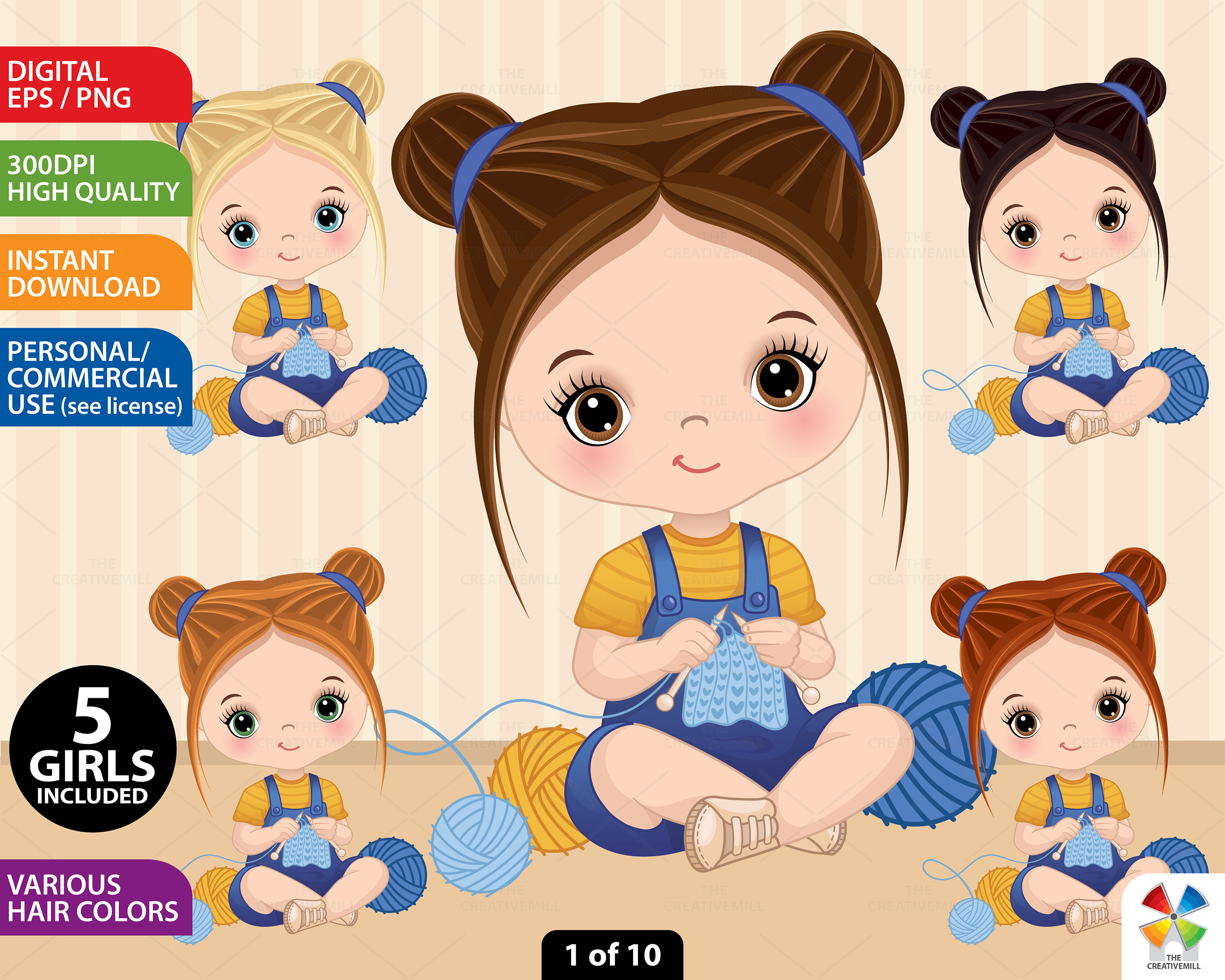 Girl Knitting Clipart
