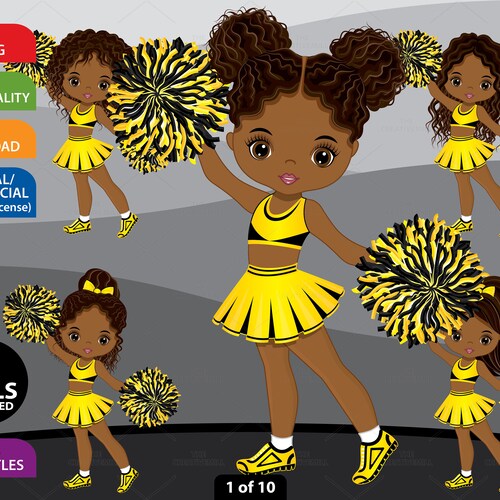 Black Cheerleader Clipart Vector Pom Pom Clipart Sport - Etsy