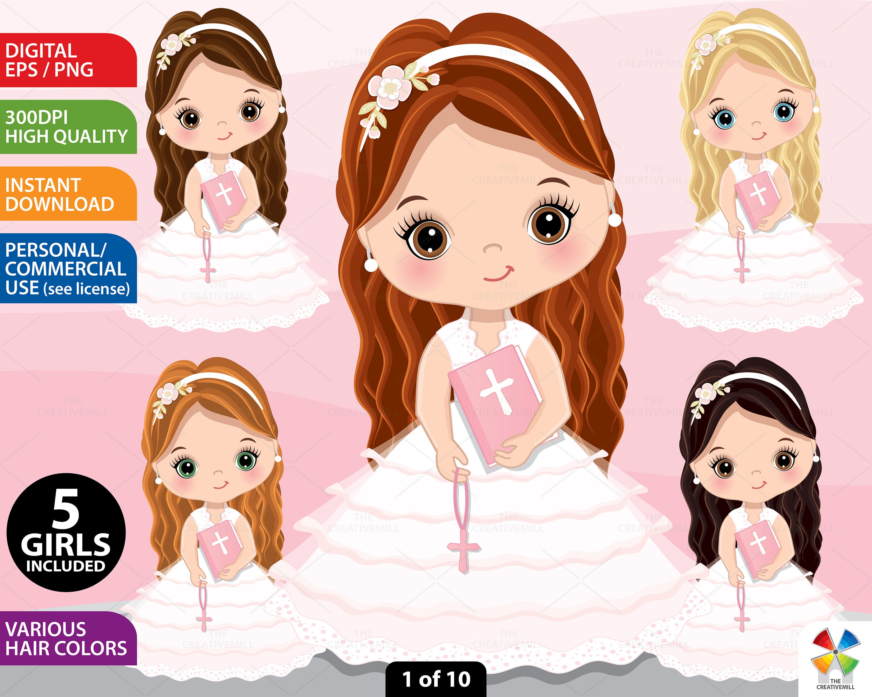 First Communion Clipart Vector Communion Clipart Cute Girl - Etsy