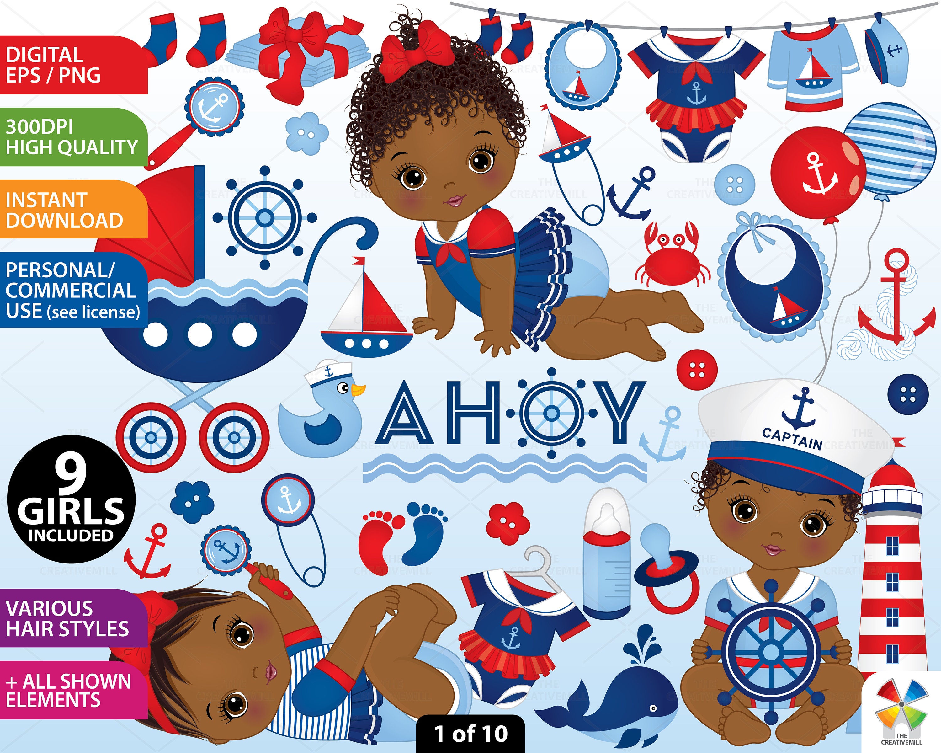 Nautical Baby Girl Clipart Vector Nautical Clipart Baby - Etsy