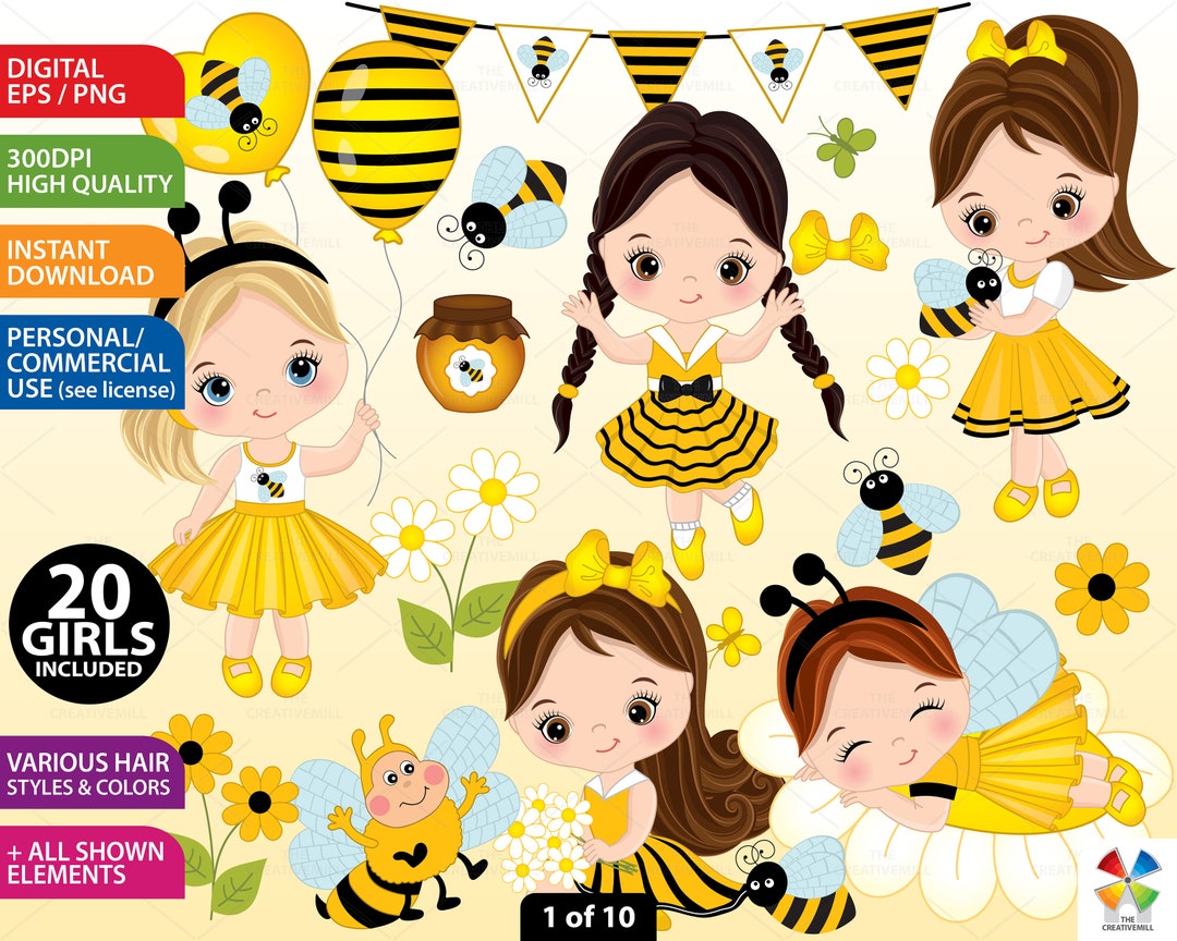 Bee Clipart - Vector Bee Clipart, Girl Clipart, Bee Girls Clipart ...
