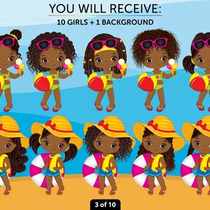 Afro Girl Beach Clipart, Vector Summer Girl, Cute Little Girl, Doll ...