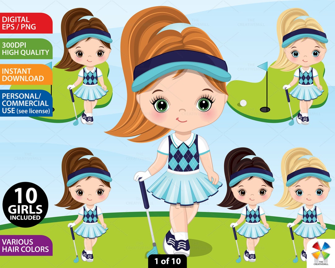 Golf Girl Clipart, Vector Golf, Cute Girl, Sport Sticker, Kid Character ...
