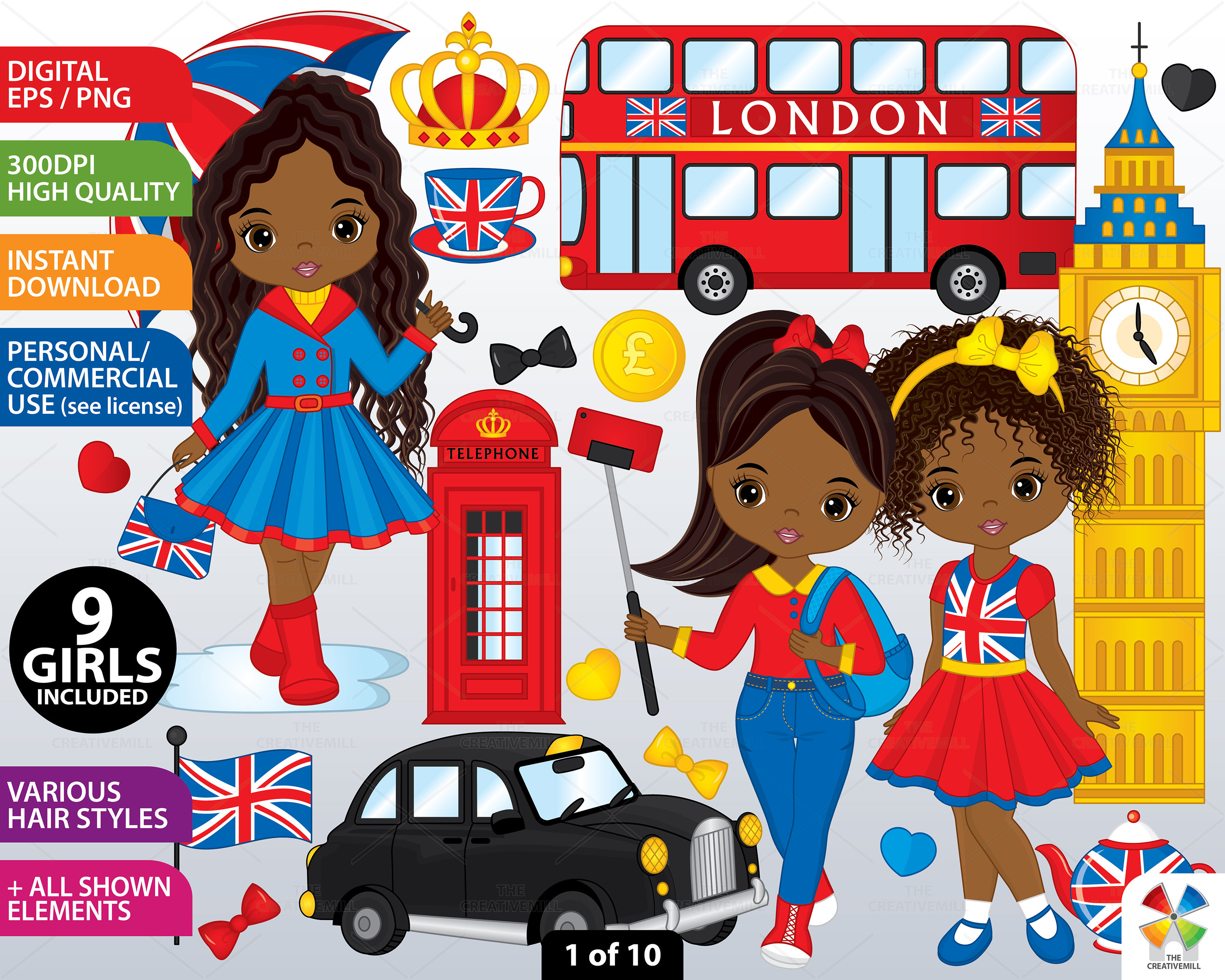 London Clipart Vector London Clipart Girls Clipart Big Ben - Etsy