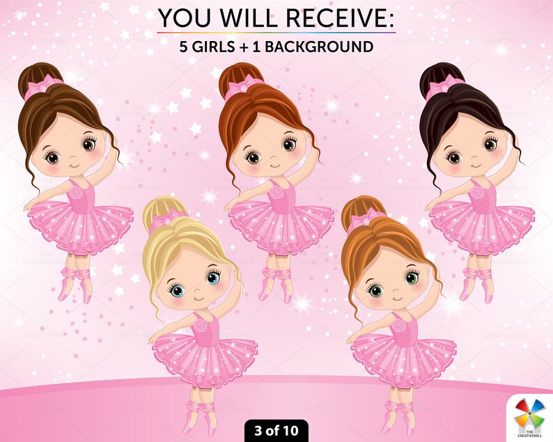 Little Ballerina Clipart Vector Ballerina Ballet Bun Pink - Etsy