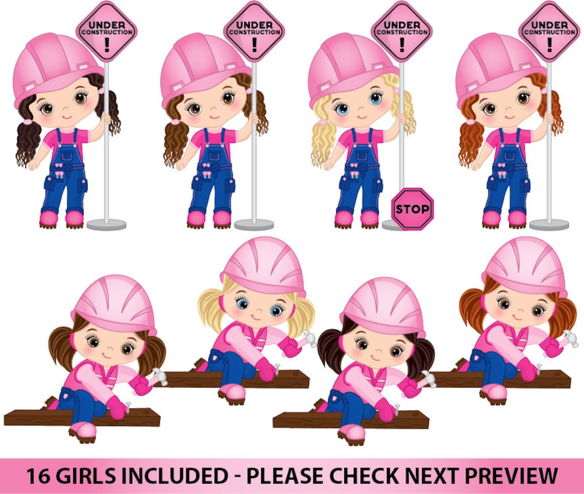 Construction Girls Clipart Vector Construction Little Girl - Etsy