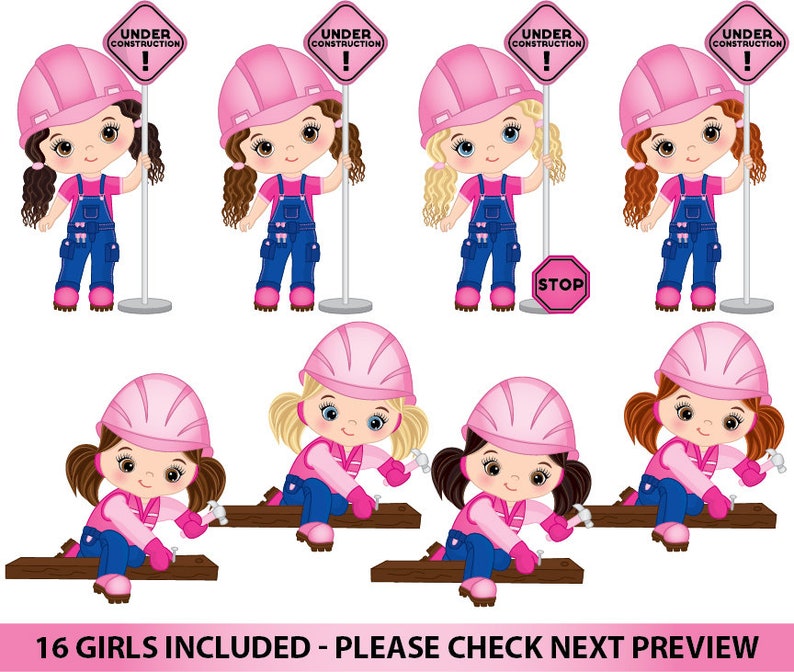 Construction Girls Clipart Vector Construction Little Girl - Etsy