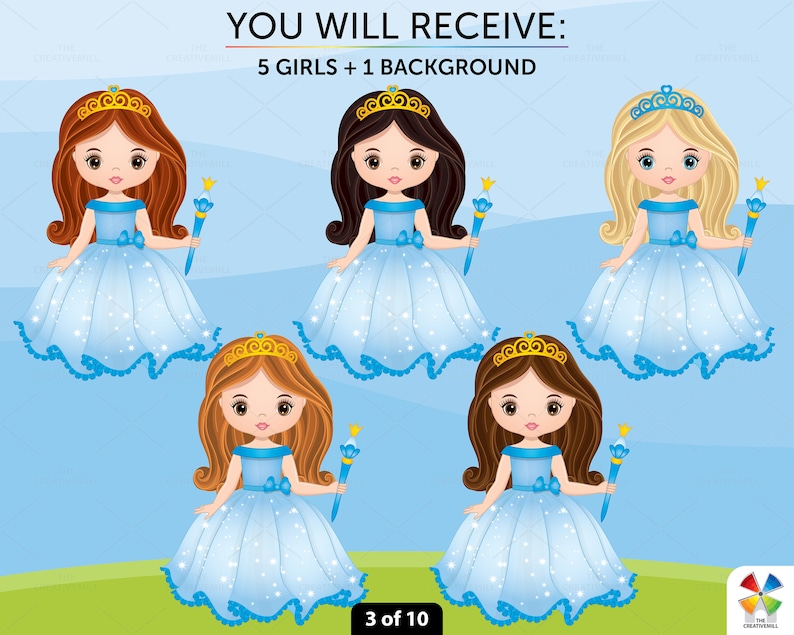 Blue Princess Clipart Vector Princess Clipart Fairy Tale - Etsy