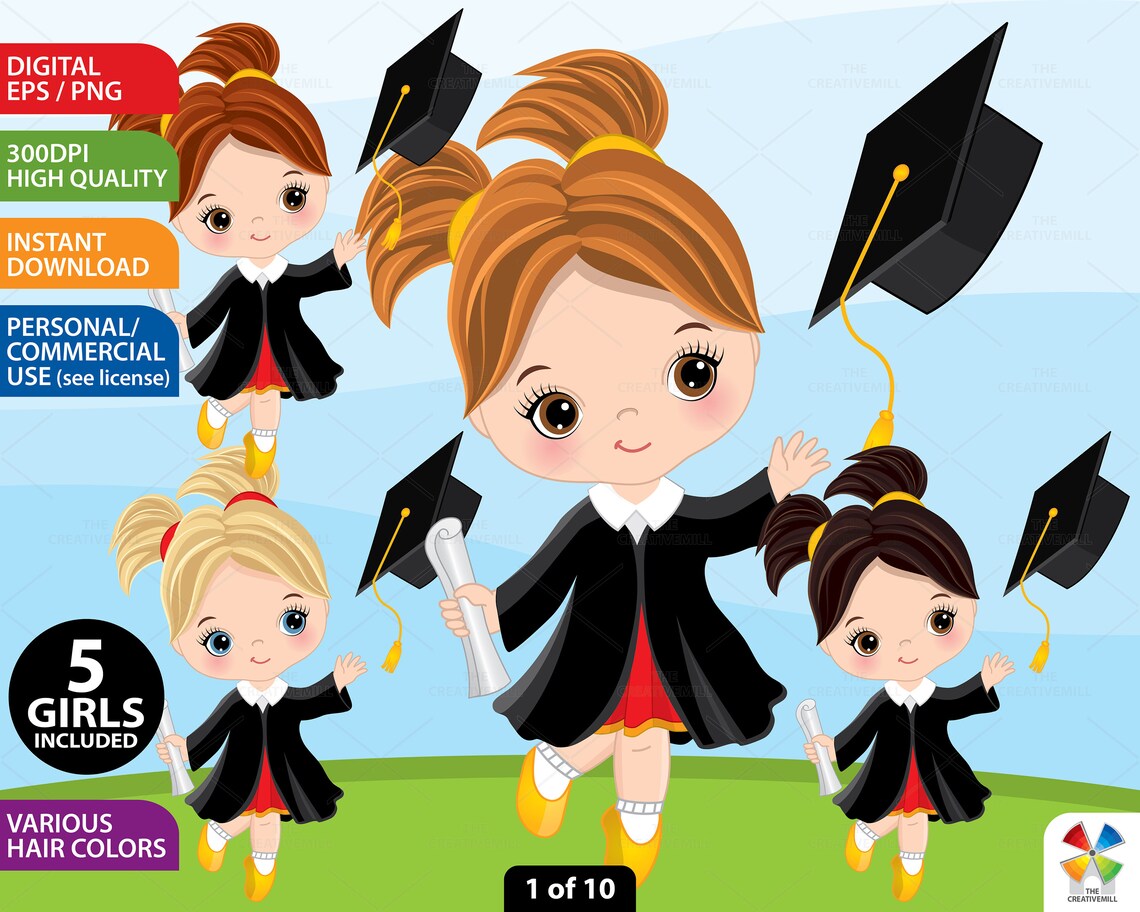 Graduation Girls Clipart Digital Vector Student Clipart - Etsy