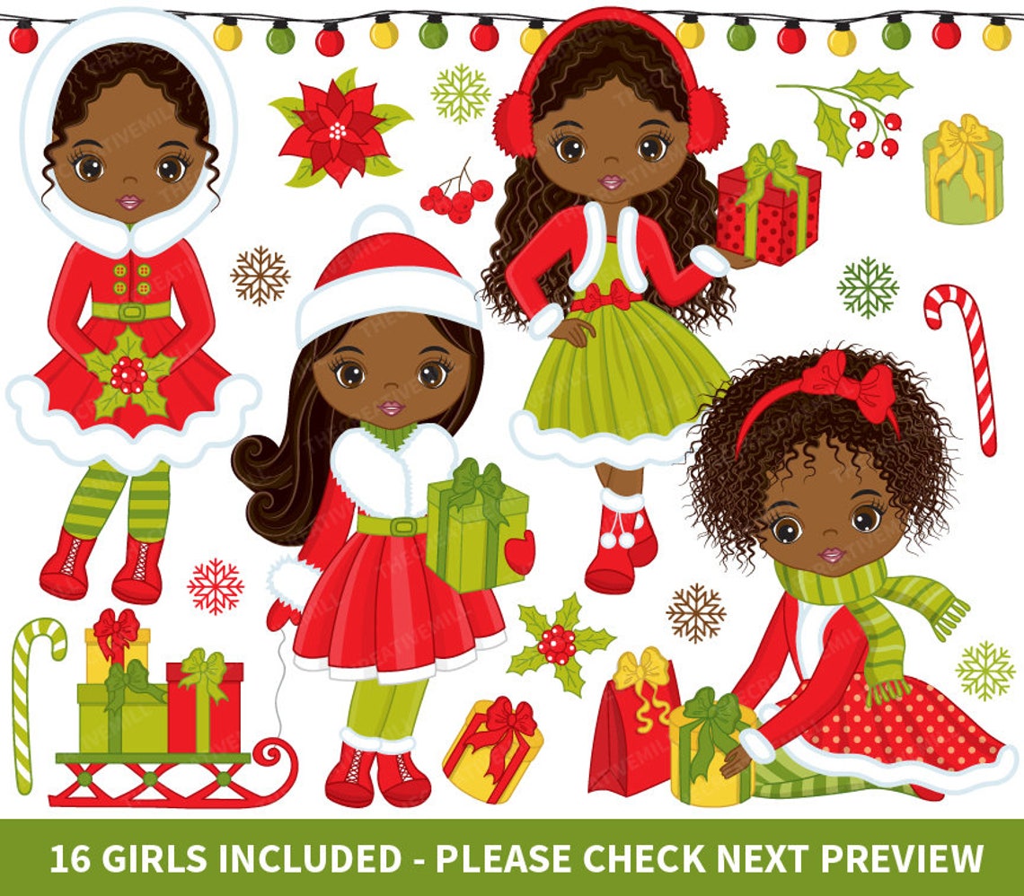 Christmas Girls Clipart Vector Christmas Girls Clipart | Etsy