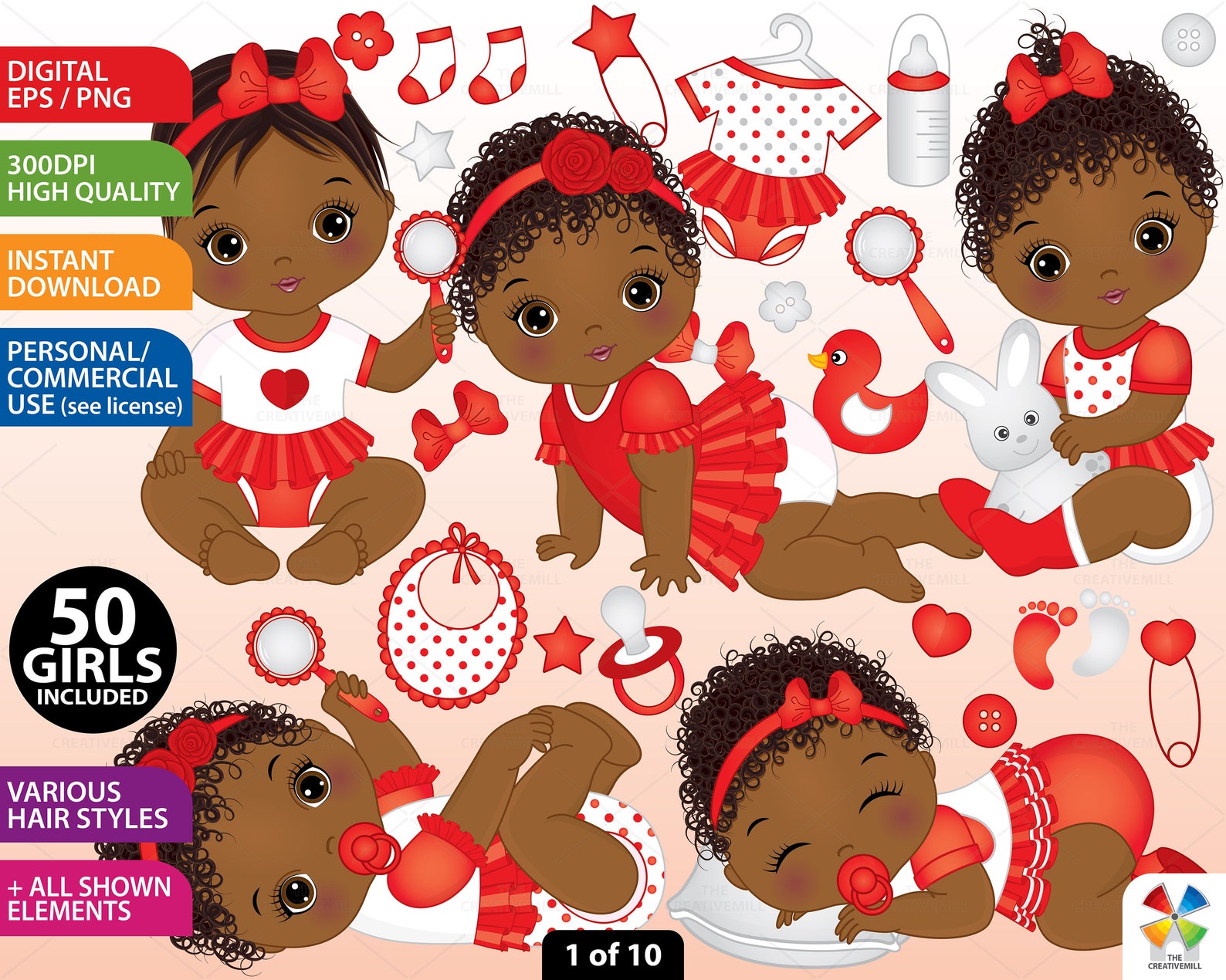 Red Baby Girl Clipart Vector Baby Clipart Afro Baby Clipart - Etsy
