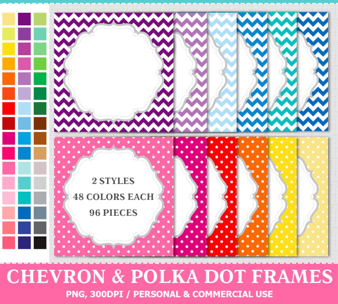 96 Polka Dot & Chevron Digital Rainbow Frames Labels Clip Art , - Etsy