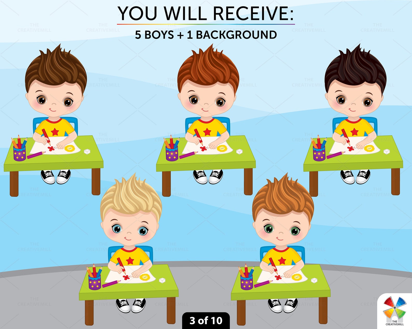 Drawing Boy Clipart Vector School Kid Caucasian Kid Study - Etsy