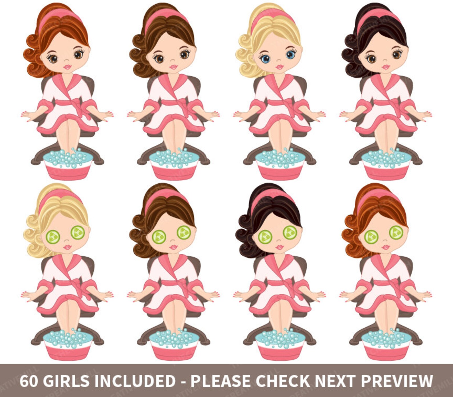 60 Spa Girls Clipart Vector Spa Girl Spa Party Clipart Spa | Etsy