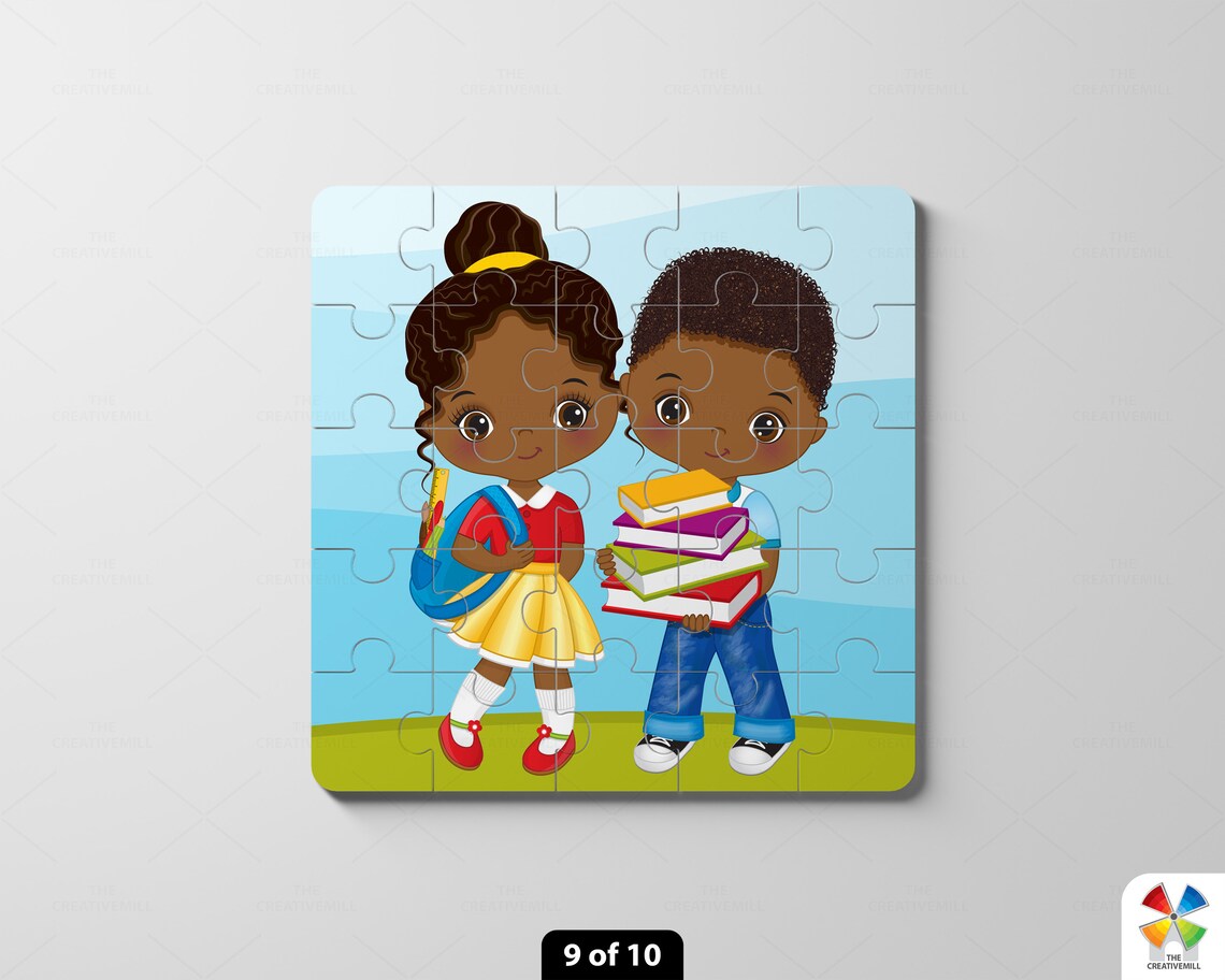 Back to School Clipart Vector School Afro Girl and Boy - Etsy