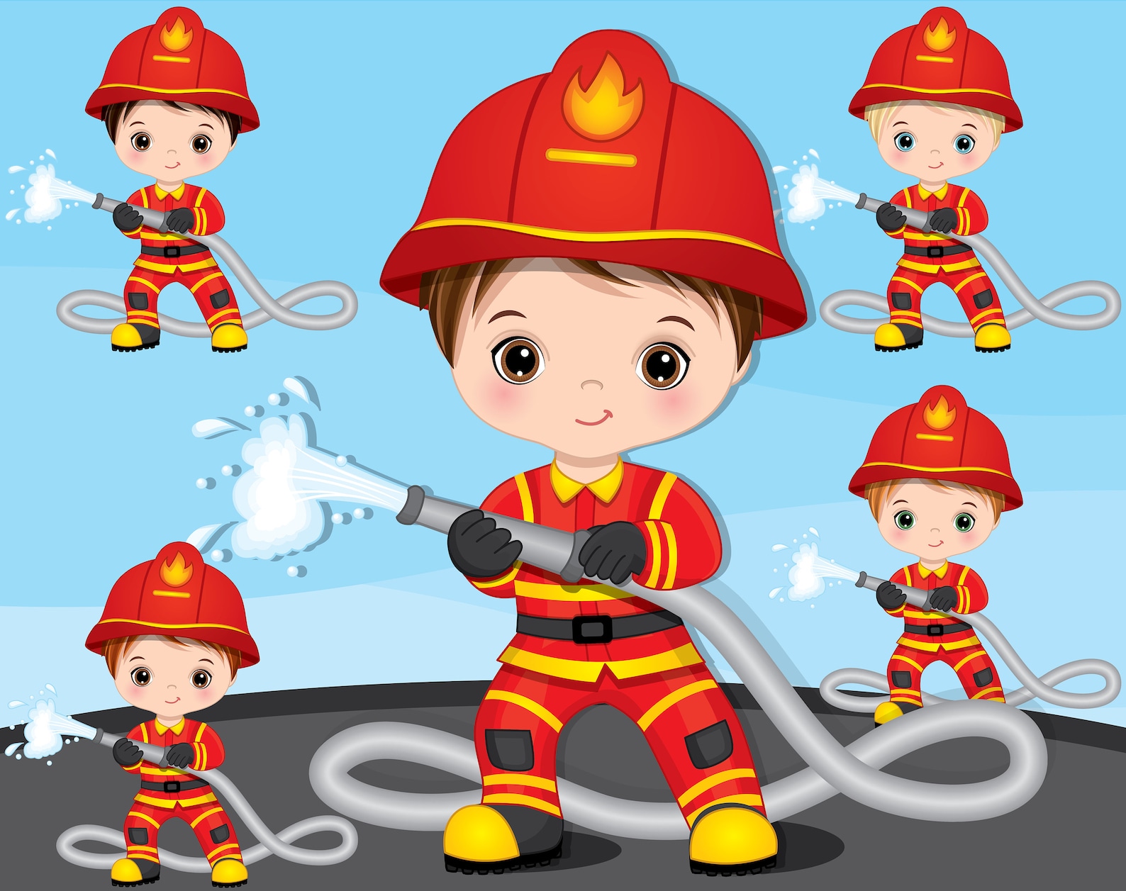 Boy Firefighter Clipart Vector Fireman Clipart Little Boy | Etsy