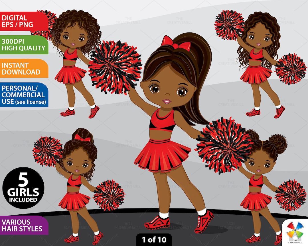 Black Cheerleader Clipart, Vector Pom, Sport, Red Black Cheerleader PNG ...