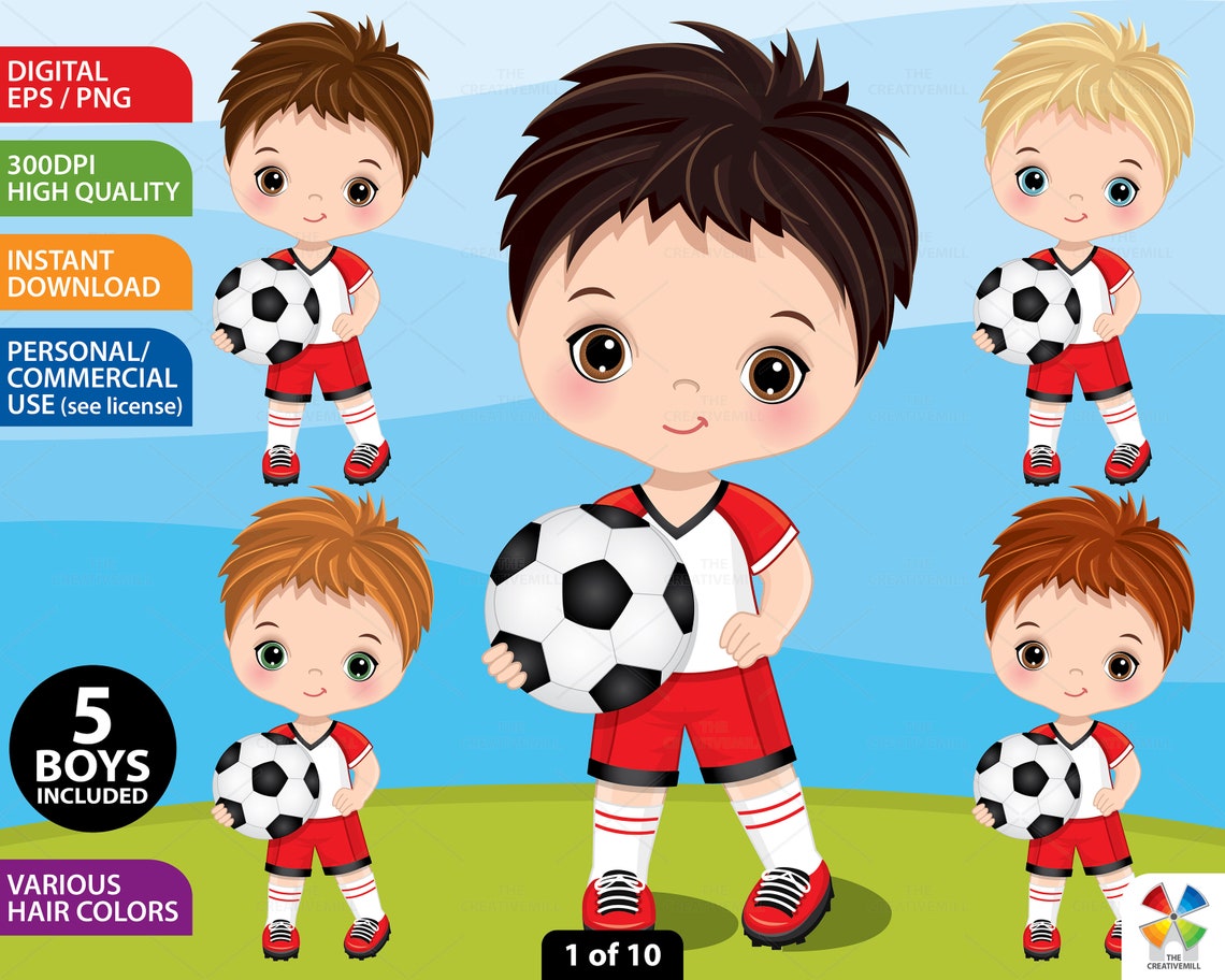 Soccer Boy Clipart Vector Football Player Cute Little Boy - Etsy