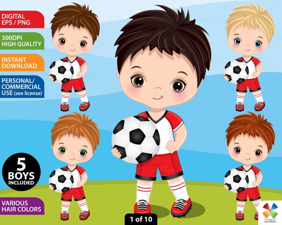 Soccer Boy Clipart Vector Football Player Cute Little Boy - Etsy