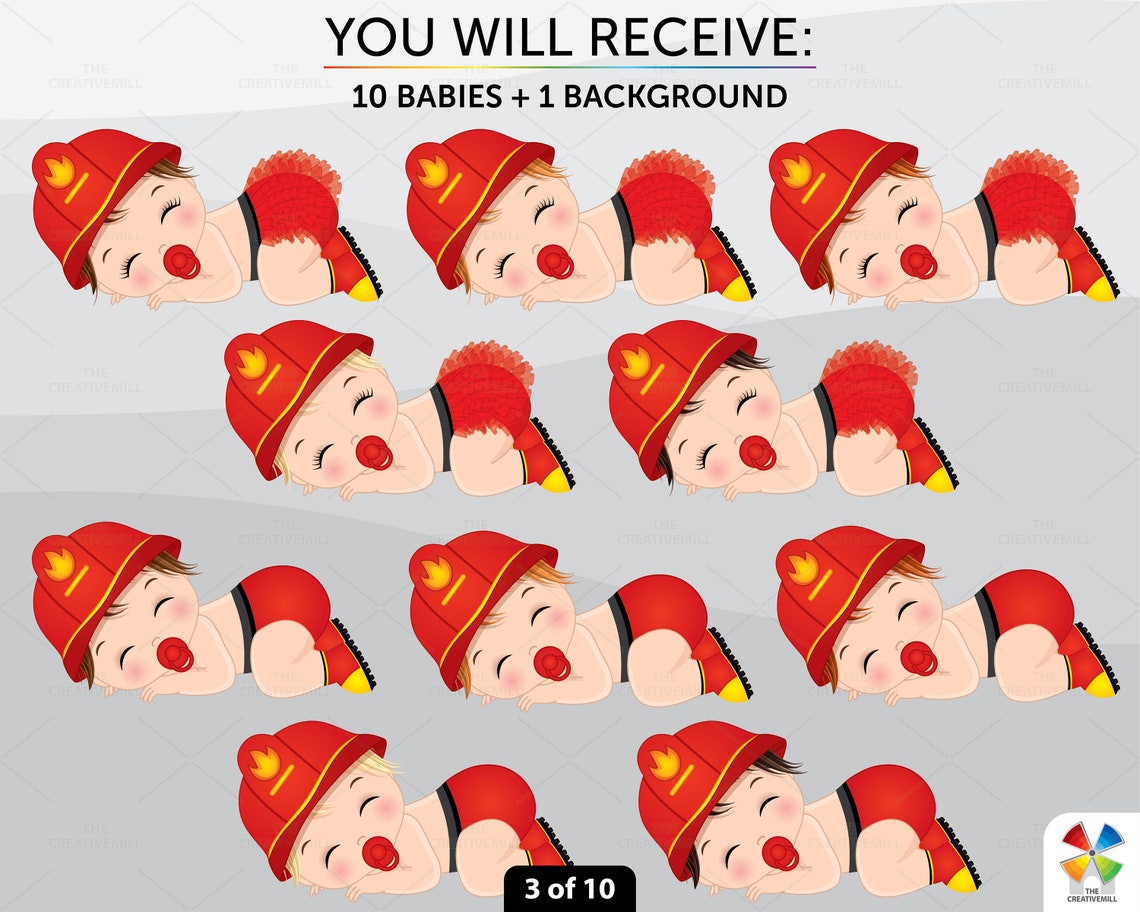 Firefighter Baby Clipart Vector Newborn Ruffled Diaper Baby - Etsy