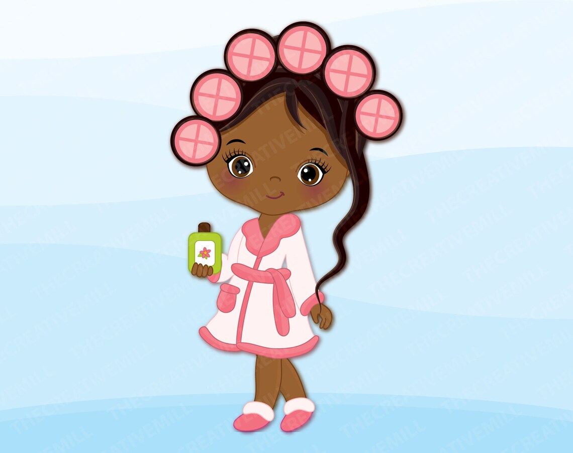 African American Little Spa Girls Clipart Vector Spa Girl | Etsy