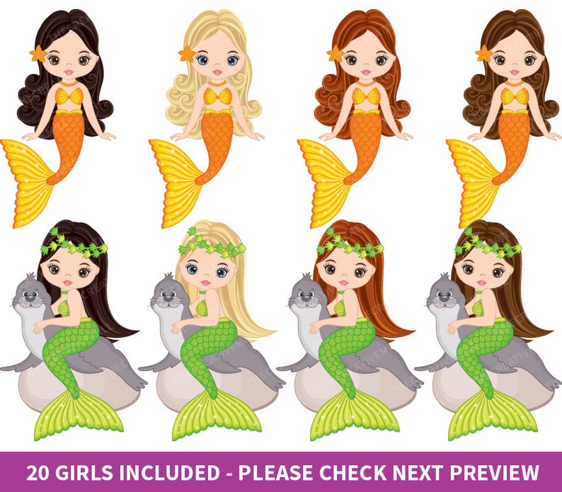 Mermaids Clipart Vector Mermaids Clipart Fish Girls - Etsy