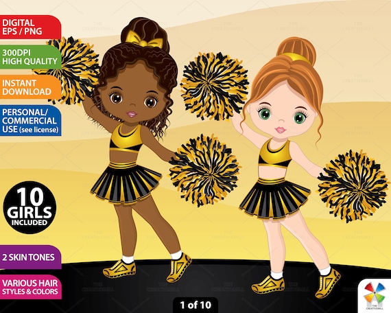 Back Gold Cheerleader Clipart Vector Pom Pom Sport Mix Race - Etsy UK