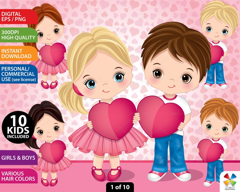 Valentines Day Clipart Vector Valentine Day Boy and Girl - Etsy