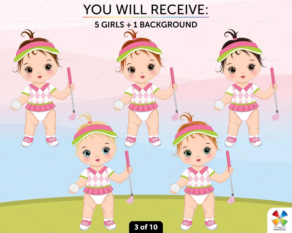 Golf Baby Girl Clipart Vector Golf Clipart Cute Baby Girl - Etsy