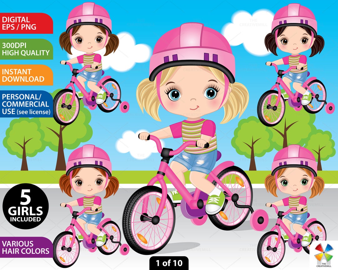 Bicycle Girl Clipart, Vector Girl Bike, Sport Kid Character, Toddler ...
