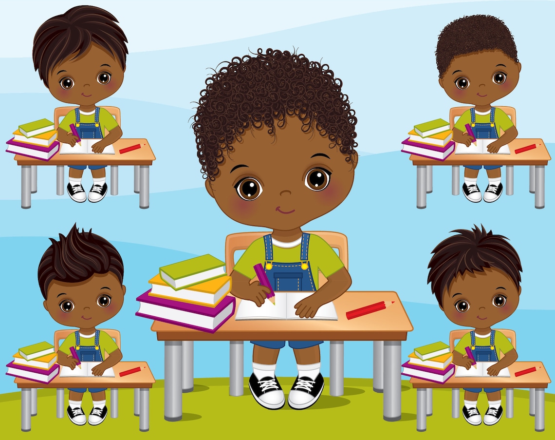 School Black Boy Clipart Vector School Kid African American | Etsy