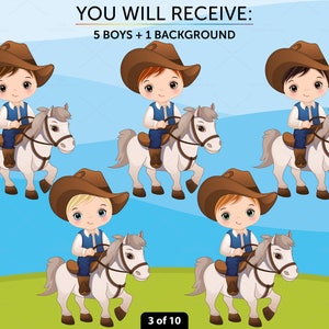 Little Cowboy Clipart, Vector Wild West, Cute Boy PNG, Boy Riding Horse ...